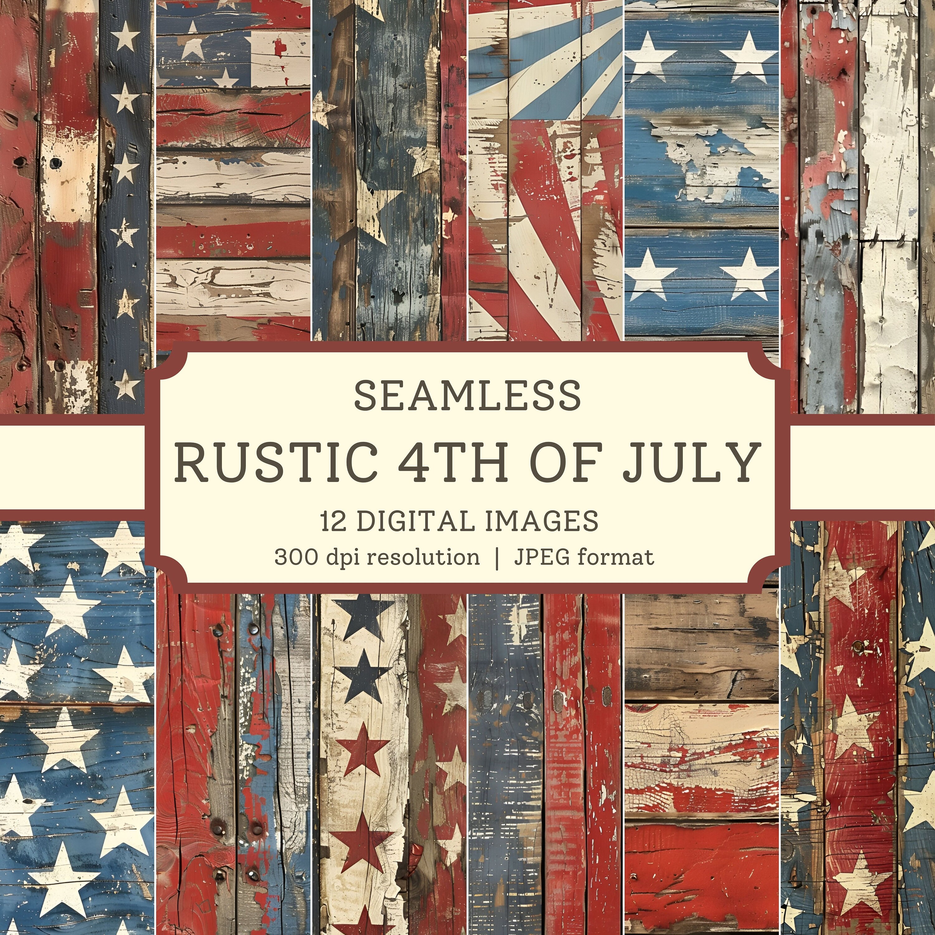 Rustic 4th of July Digital Paper, 12 High Quality Seamless Images ...