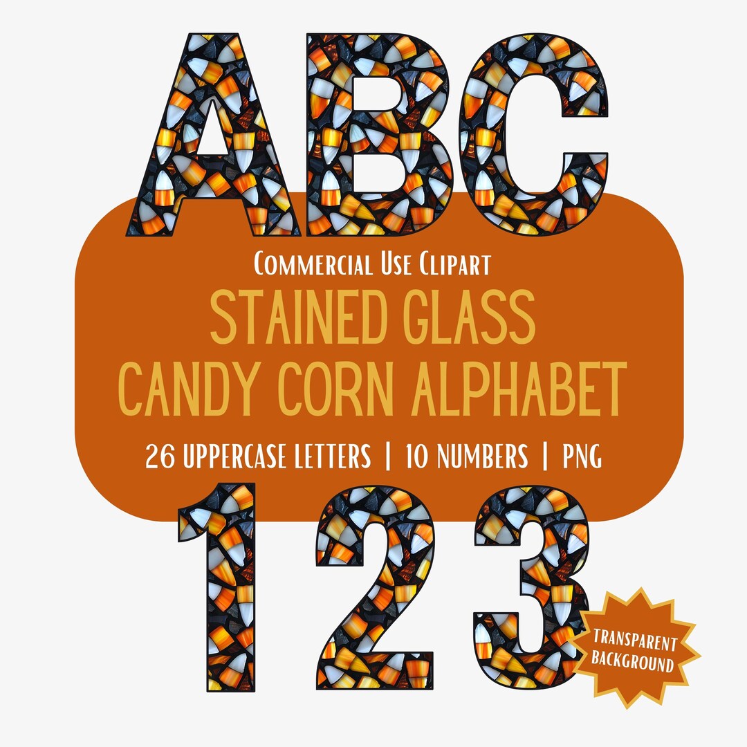 Stained Glass Candy Corn Alphabet PNG, A to Z Letters, 0 to 9 Numbers ...