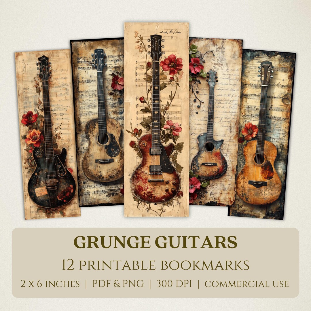 Grunge Guitars Printable Bookmarks, High Quality Digital Images ...