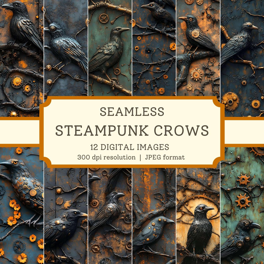 Steampunk Crows Digital Paper, High Quality Seamless Images, Junk ...