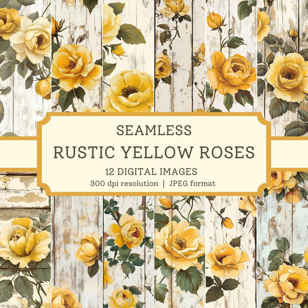 Rustic Yellow Roses Digital Paper, High Quality Seamless Images, Junk ...
