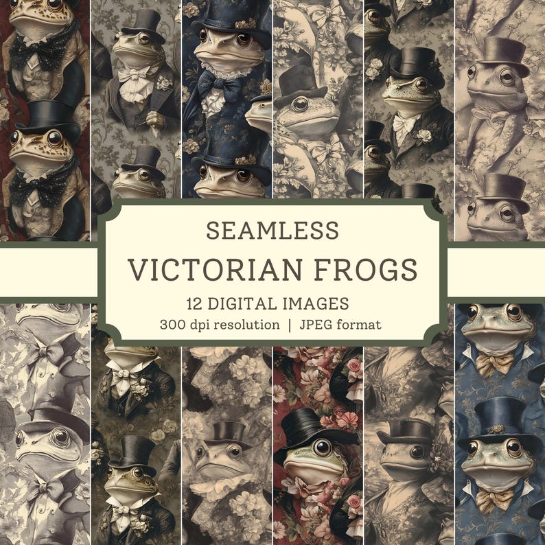 Victorian Frogs Digital Paper, High Quality Seamless Images, Printable ...