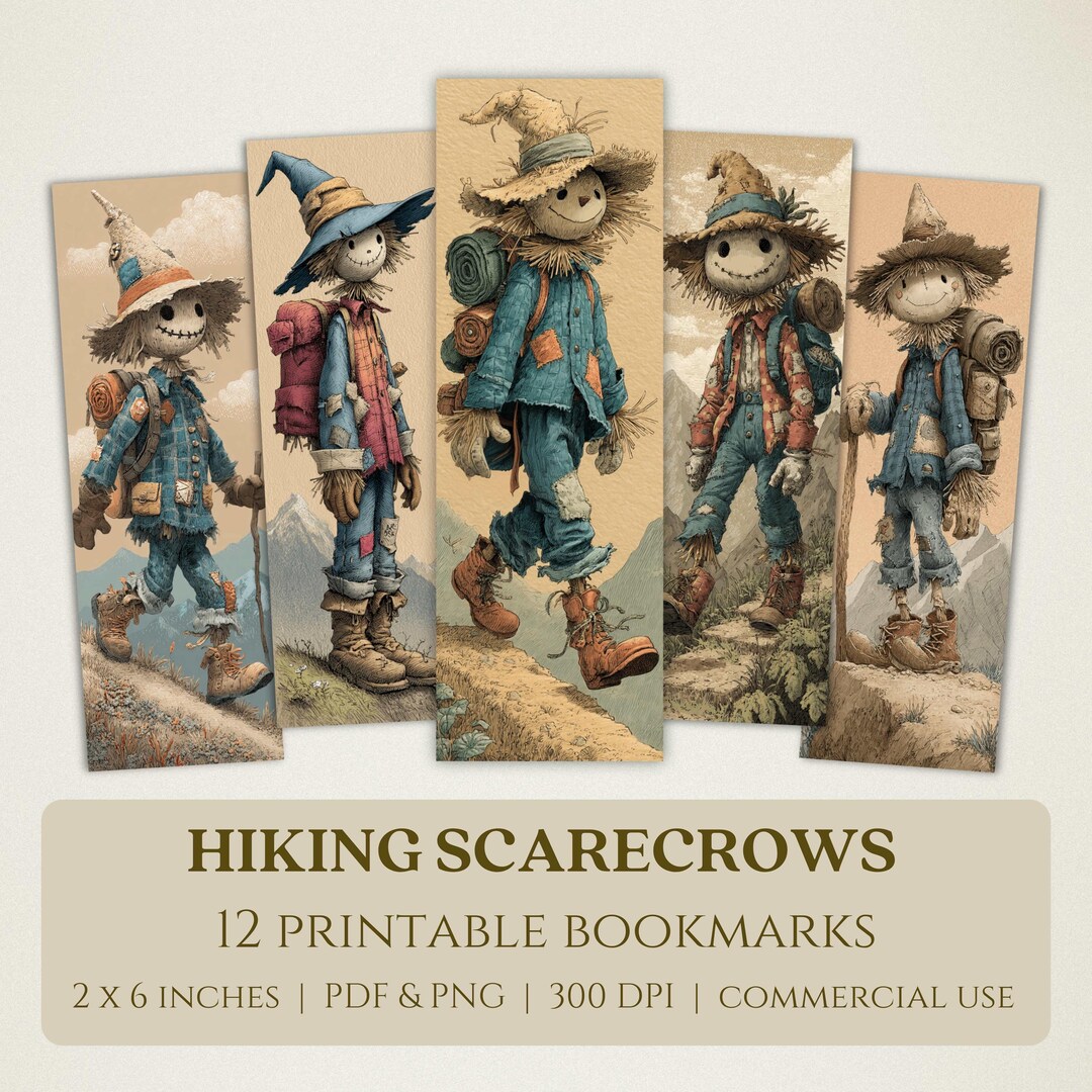 Hiking Scarecrows Printable Bookmarks, High Quality Digital Images ...