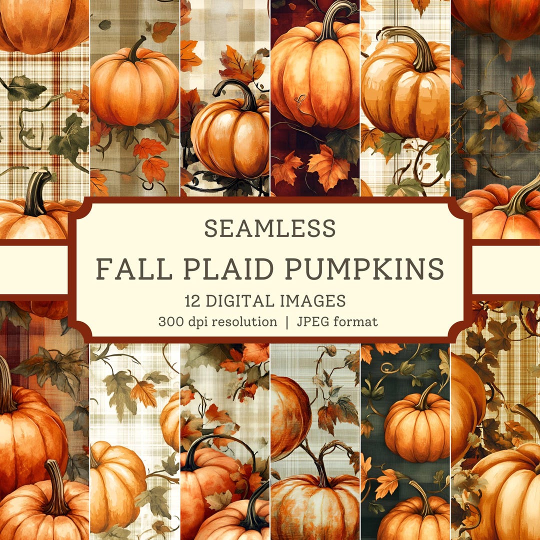 Fall Plaid Pumpkins Digital Paper, High Quality Seamless Images ...
