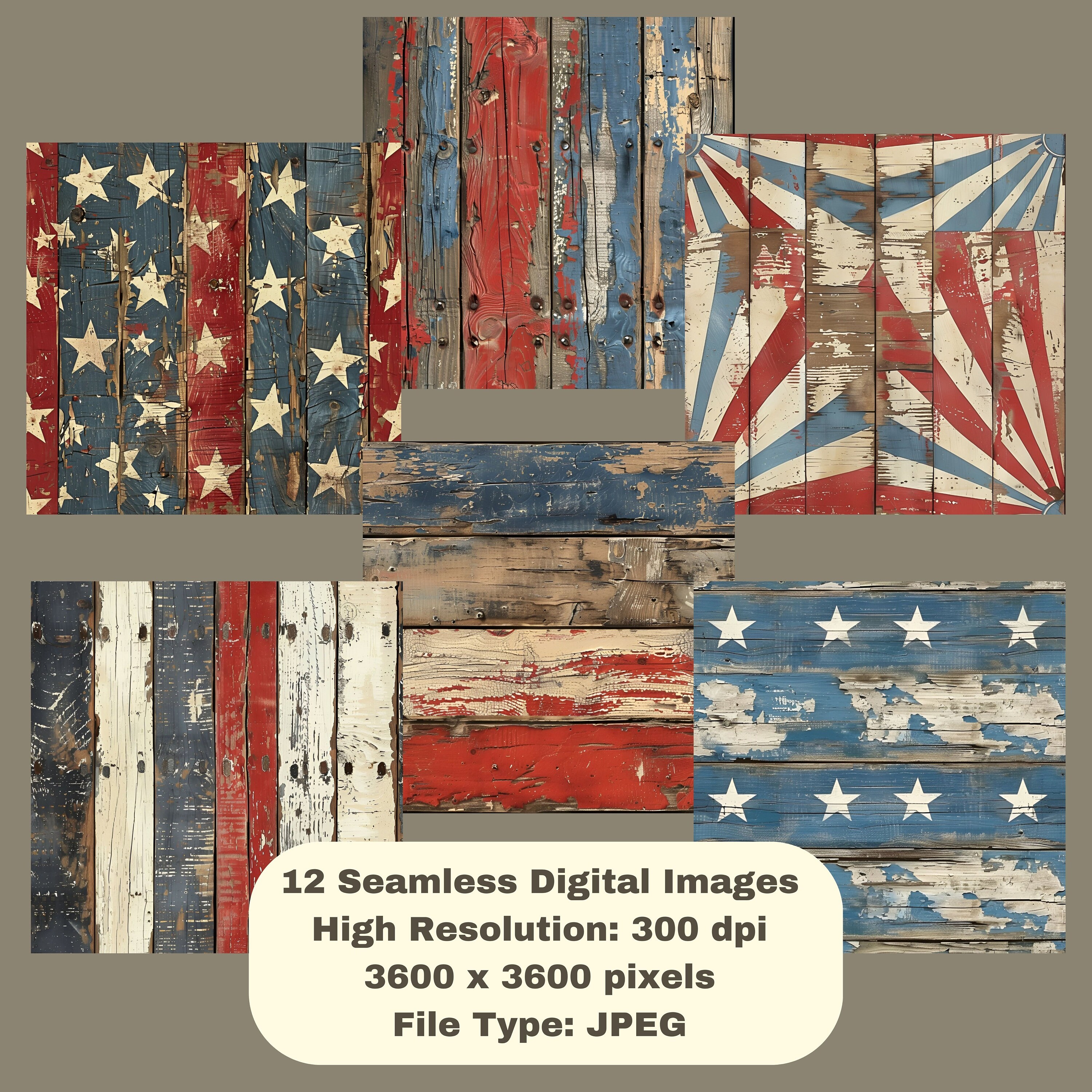 Rustic 4th of July Digital Paper, 12 High Quality Seamless Images ...