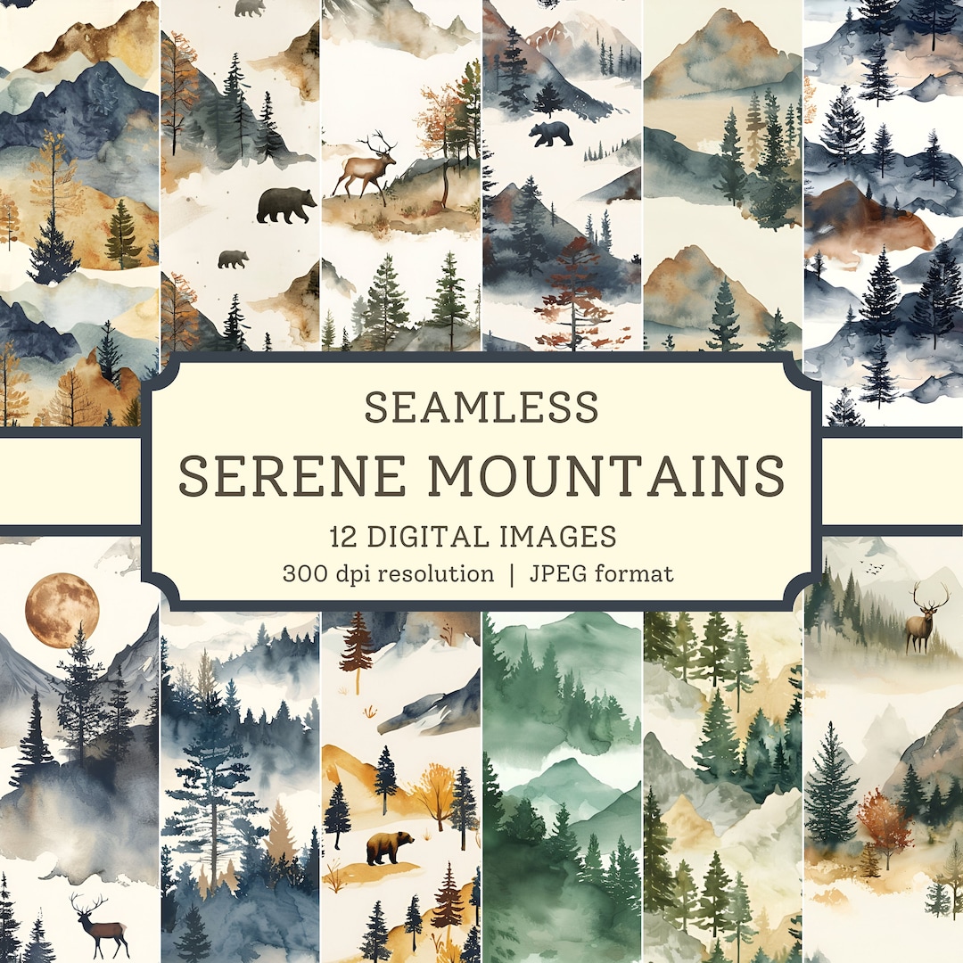 Serene Mountains Digital Paper, 12 High Quality Seamless Images ...