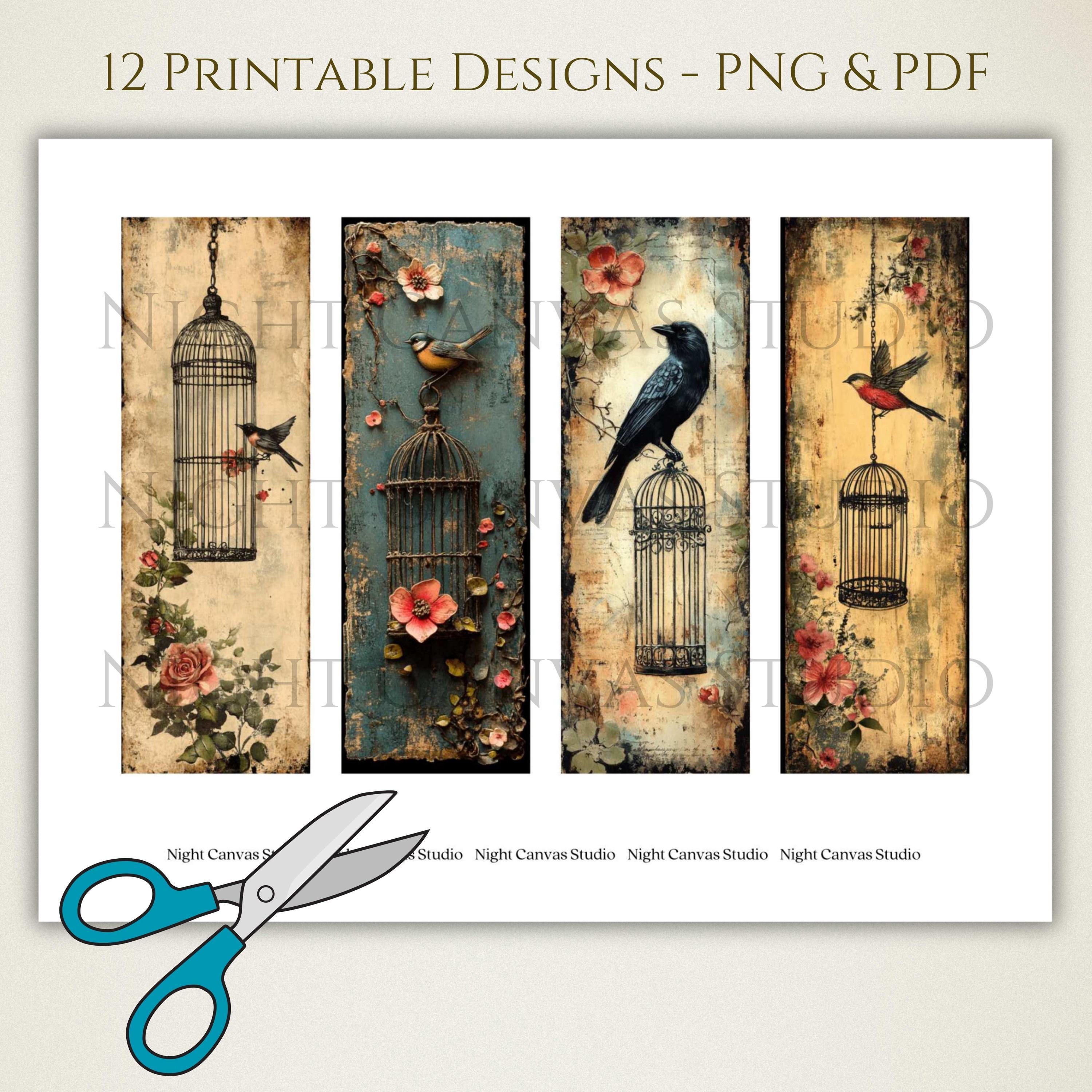Vintage Birdcages Printable Bookmarks, High Quality Digital Images ...
