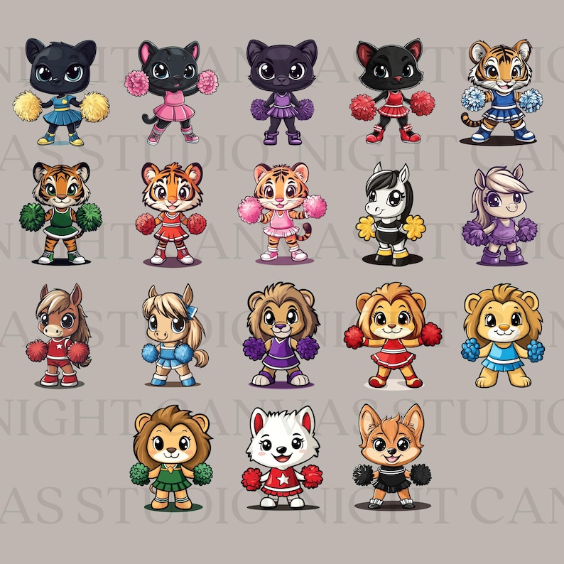 Animal Cheerleaders Clipart Bundle, High Quality PNG, Transparent ...