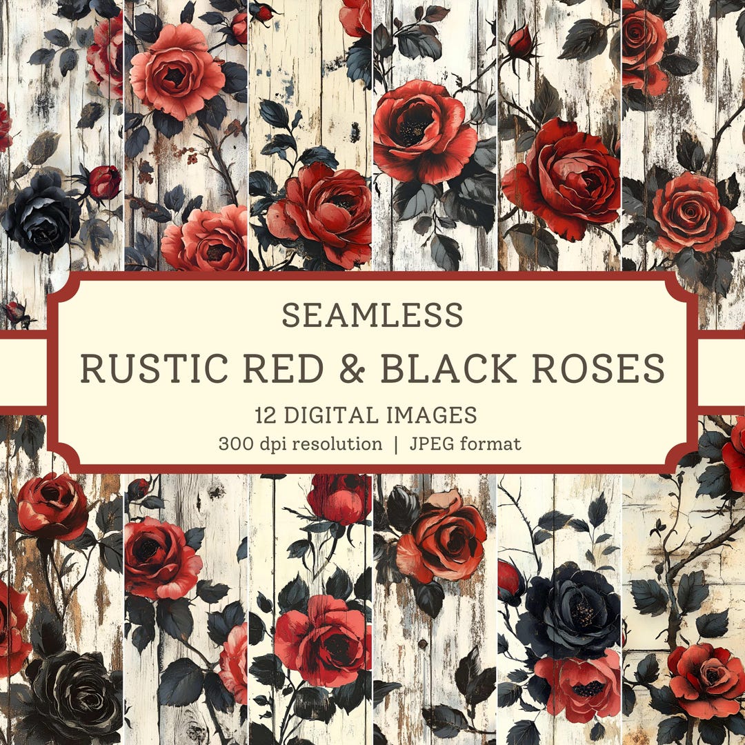 Rustic Red & Black Roses Digital Paper, High Quality Seamless Images ...