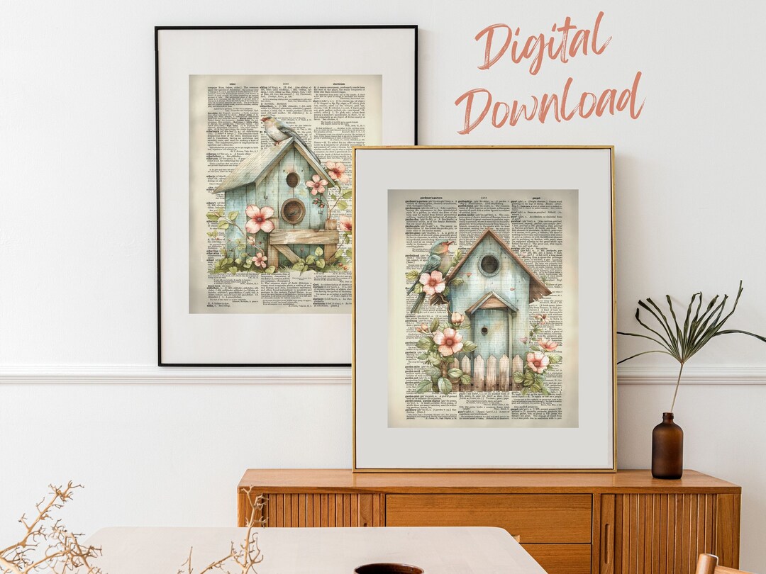 2 Printable Dictionary Art Pages, Rustic Birdhouses, Vintage Dictionary ...
