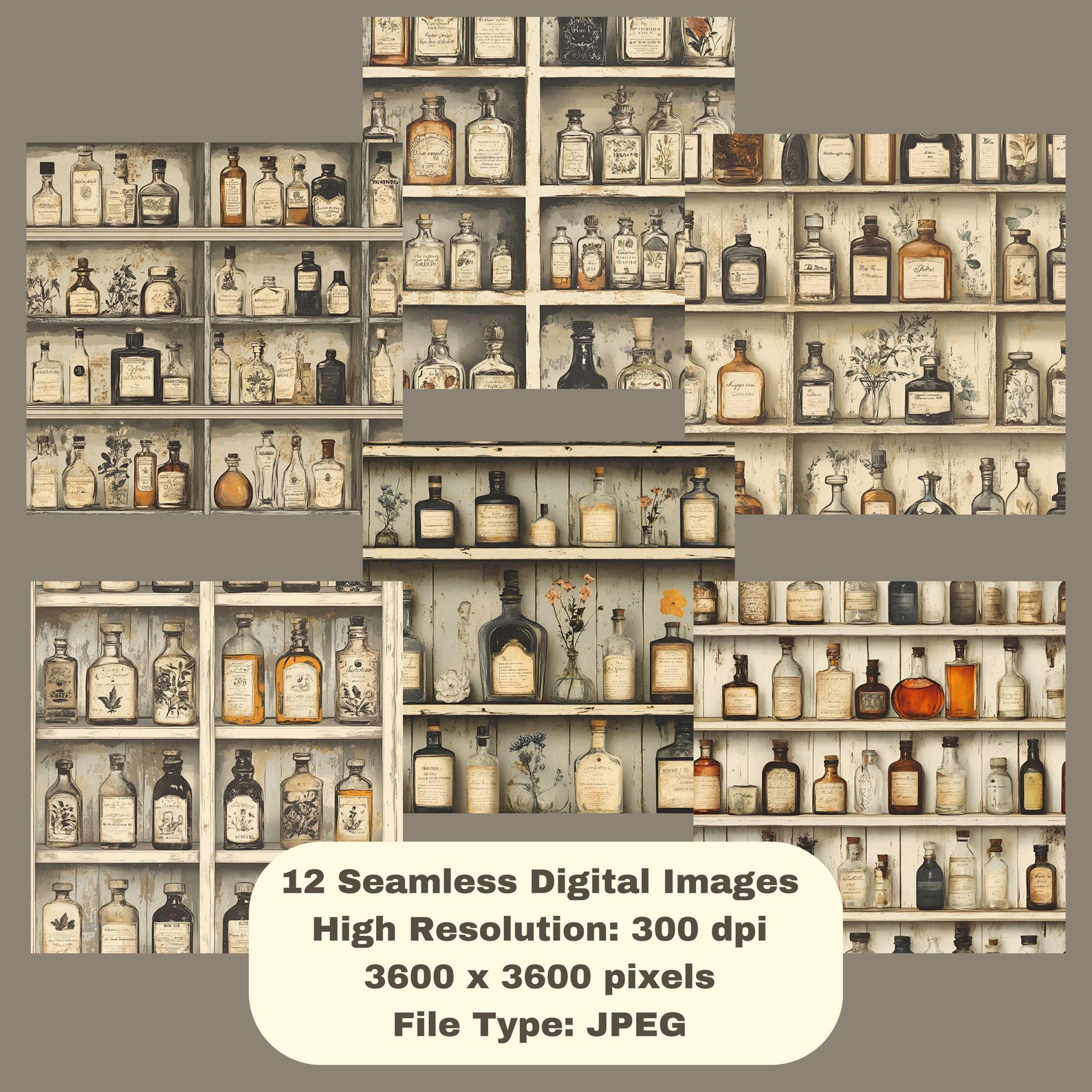Vintage Apothecary Shelves Digital Paper, High Quality Seamless Images ...