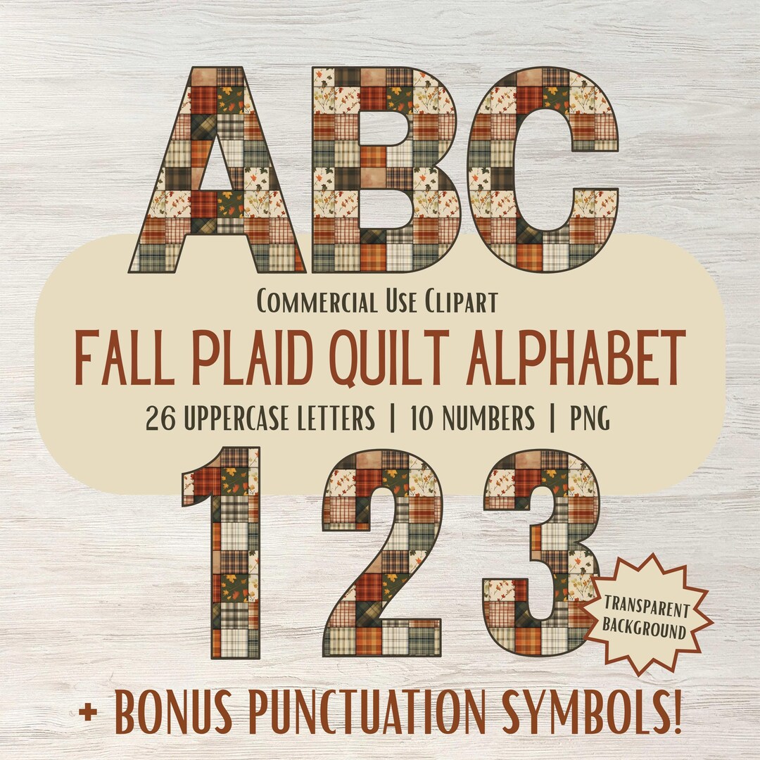 Fall Plaid Quilt Alphabet PNG, A to Z Letters, 0 to 9 Numbers, High ...