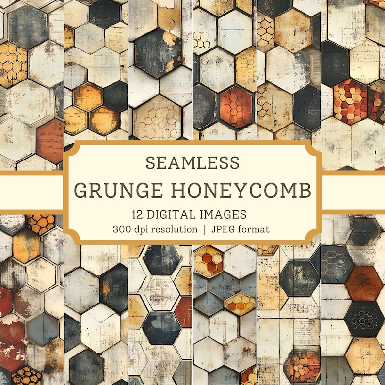 Grunge Honeycomb Digital Paper, High Quality Seamless Images, Printable ...