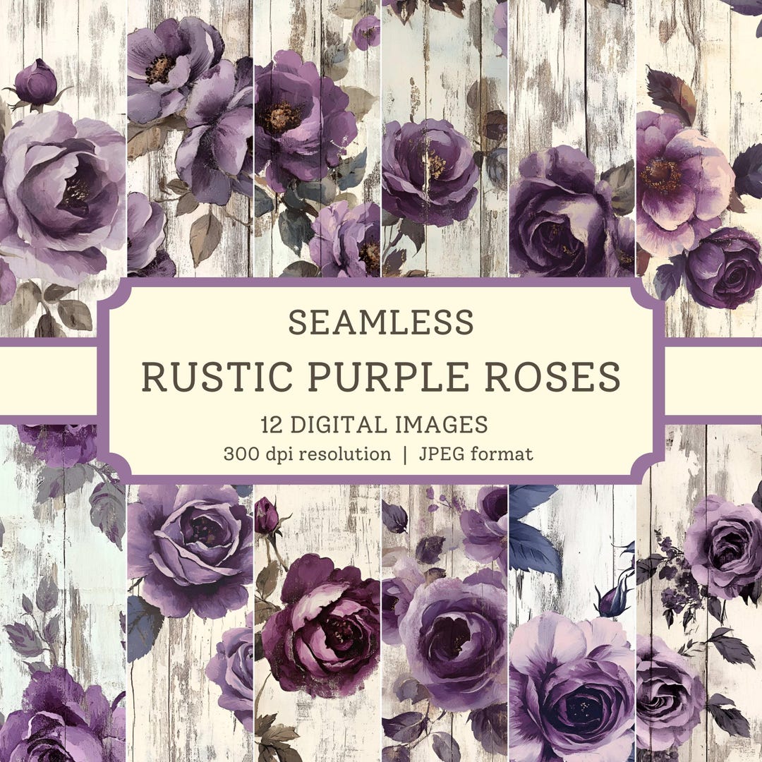 Rustic Purple Roses Digital Paper, High Quality Seamless Images, Junk ...
