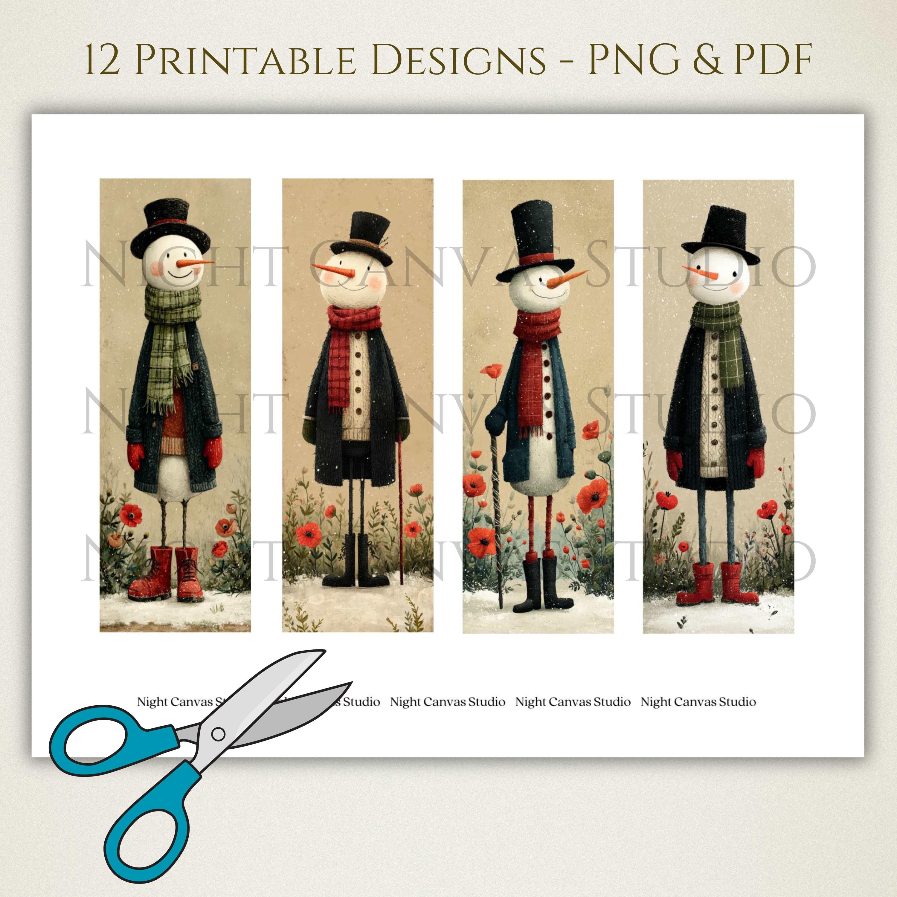 Whimsical Snowmen Printable Bookmarks, High Quality Digital Images ...