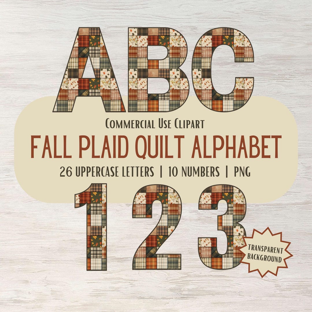 Fall Plaid Quilt Alphabet PNG, A to Z Letters, 0 to 9 Numbers, High ...