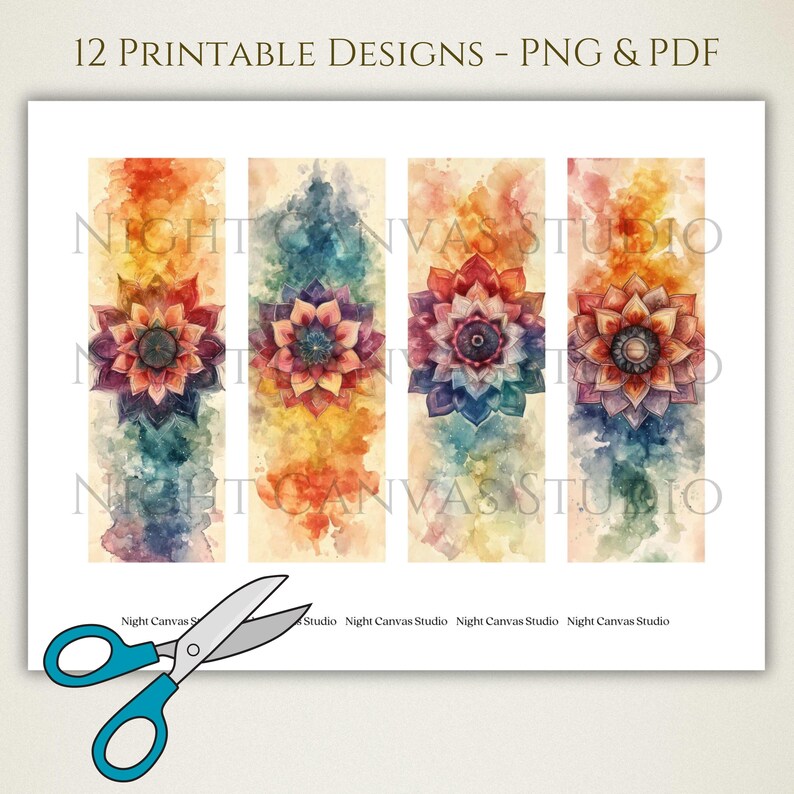 Watercolor Mandala Printable Bookmarks, High Quality Digital Images ...