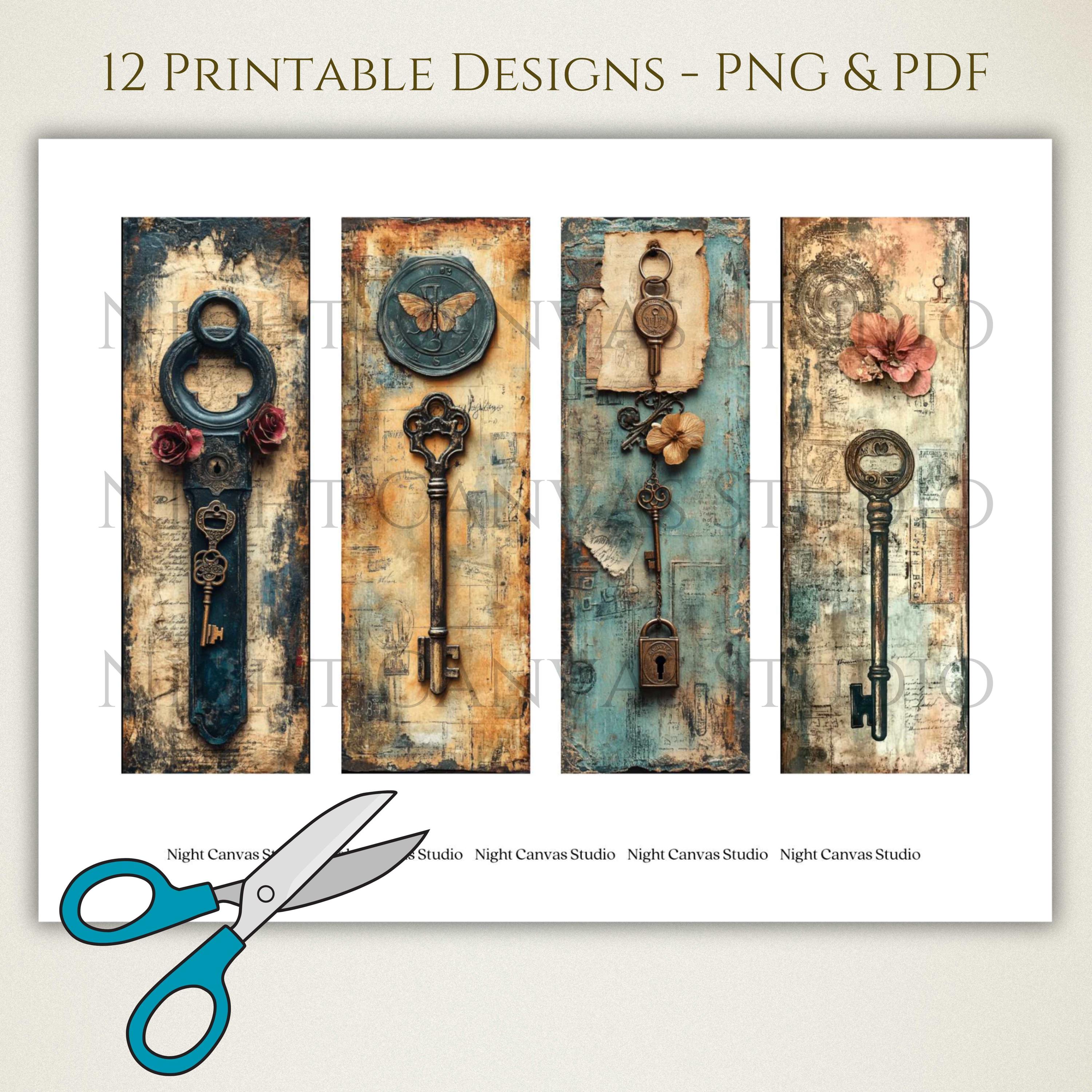 Grunge Skeleton Key Printable Bookmarks, High Quality Digital Images ...