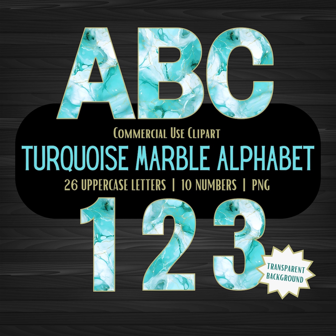 Turquoise Marble Alphabet PNG, A to Z Letters, 0 to 9 Numbers, High ...