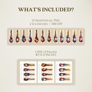 Colorful Guitars Printable Bookmarks, High Quality Digital Images ...