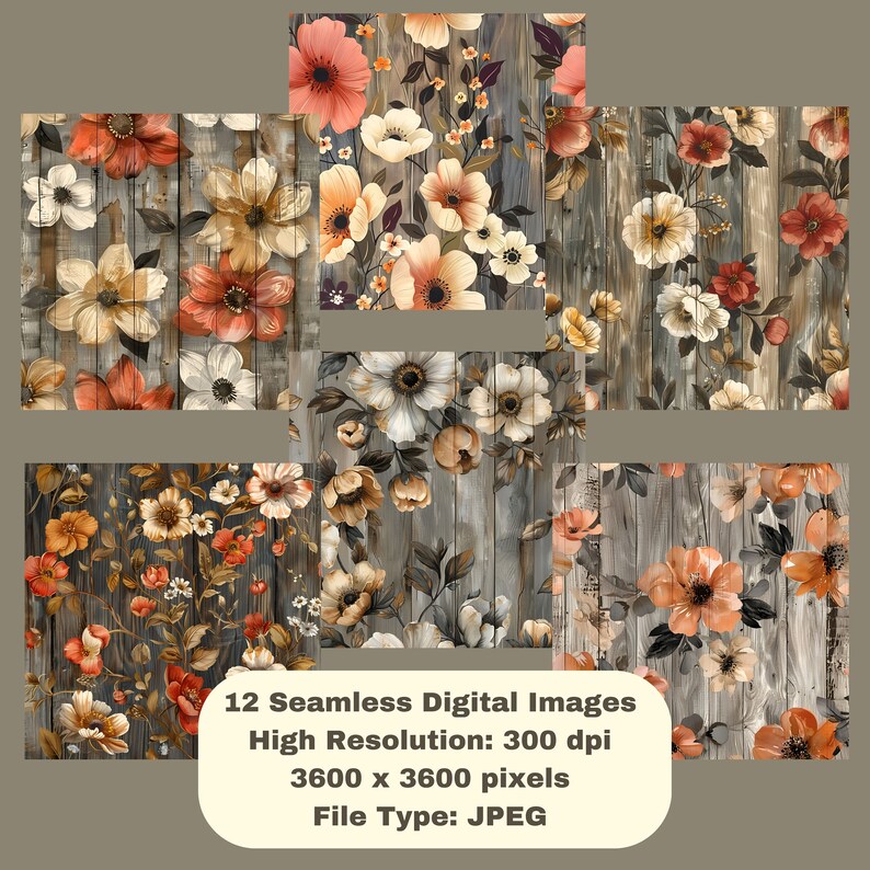 Wood Plank Floral Digital Paper, High Quality Seamless Images ...