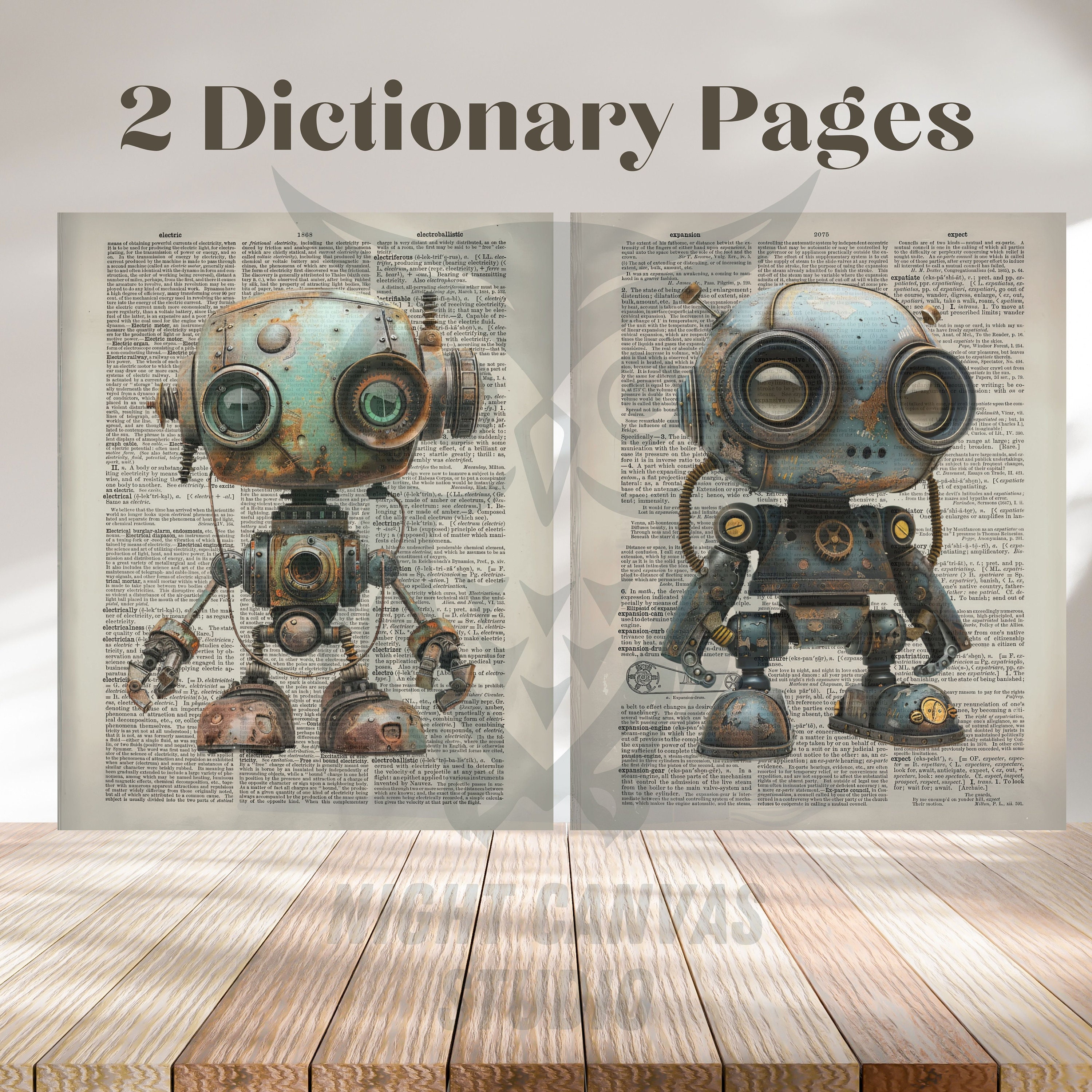 2 Printable Dictionary Art Pages, Steampunk Robots, Vintage Dictionary ...