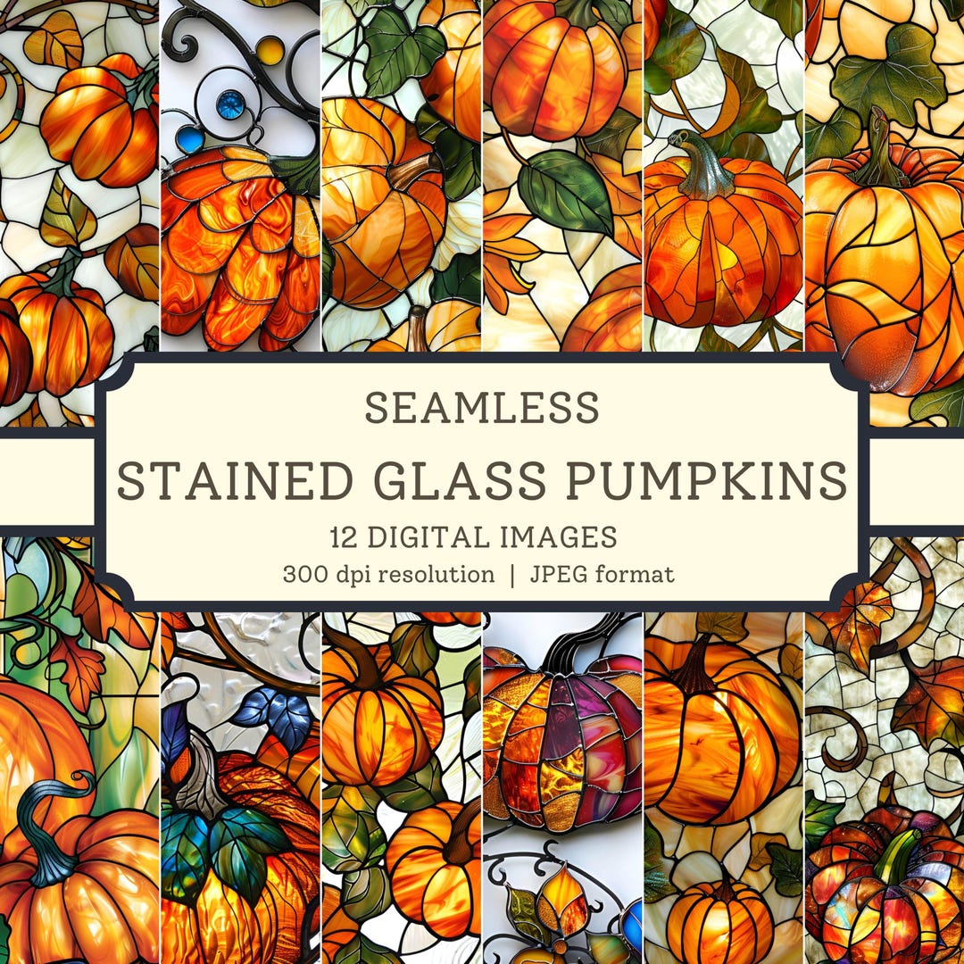 Stained Glass Pumpkins Digital Paper, 12 High Quality Seamless Images ...
