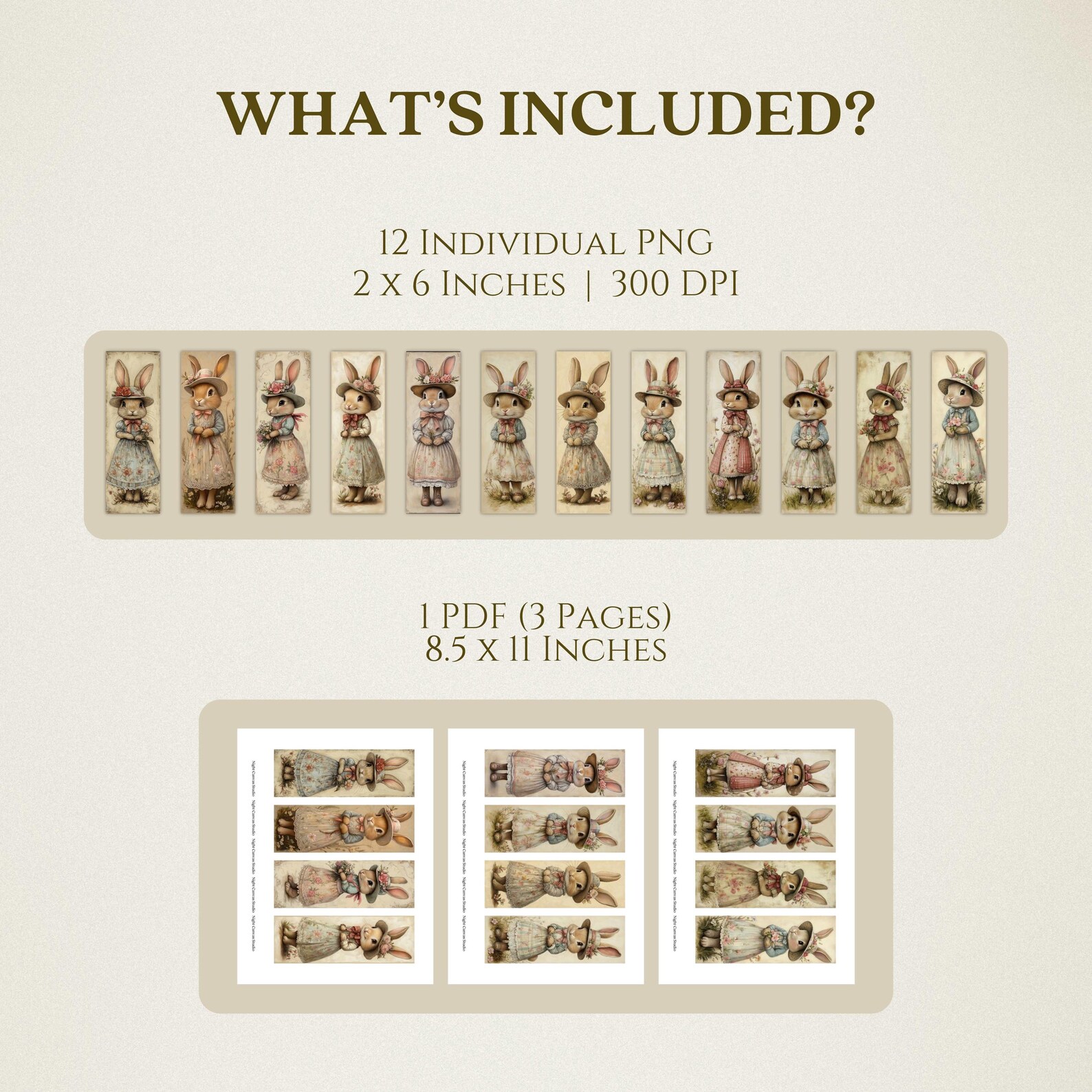 Spring Floral Bunnies Printable Bookmarks, High Quality Digital Images ...