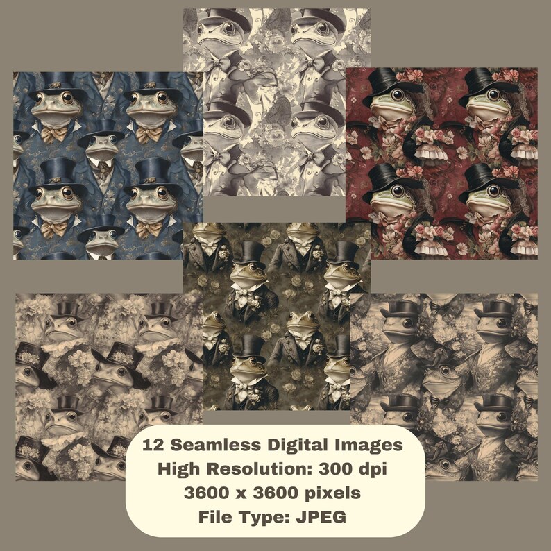 Victorian Frogs Digital Paper, High Quality Seamless Images, Printable ...