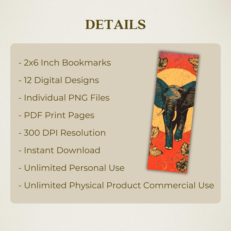 Linocut Elephants Printable Bookmarks, High Quality Digital Images ...