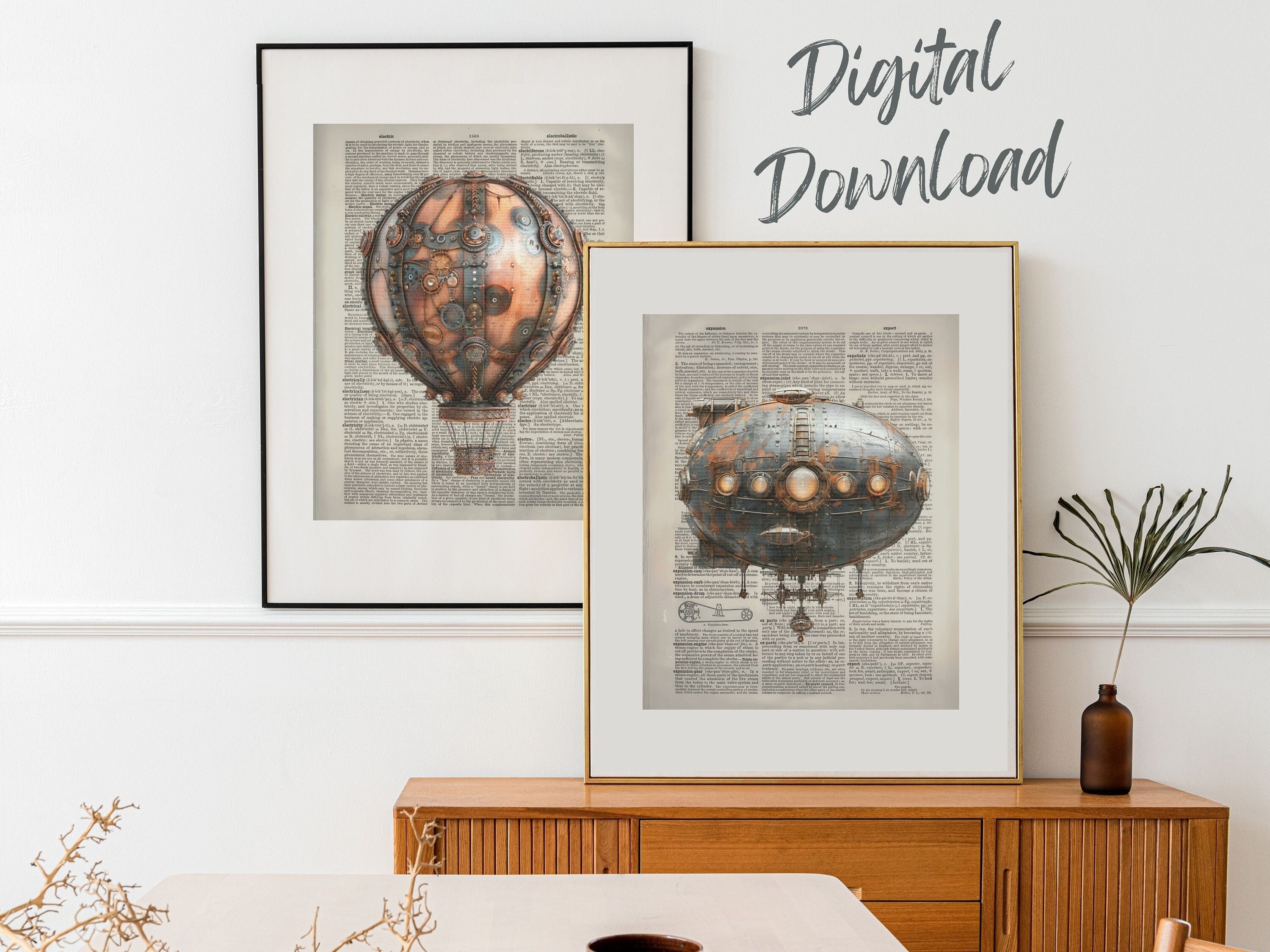 Steampunk Travel Dictionary Wall Art (set of 2), Vintage Dictionary ...
