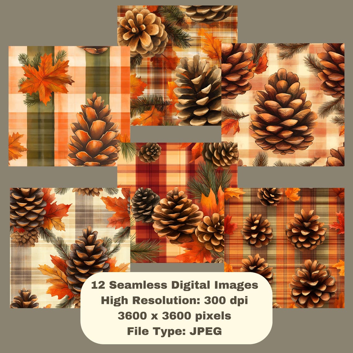 Fall Plaid Pinecones Digital Paper, High Quality Seamless Images ...