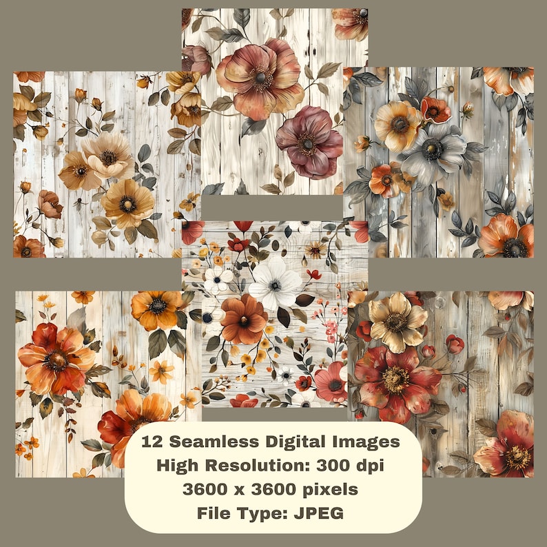 Wood Plank Floral Digital Paper, High Quality Seamless Images ...
