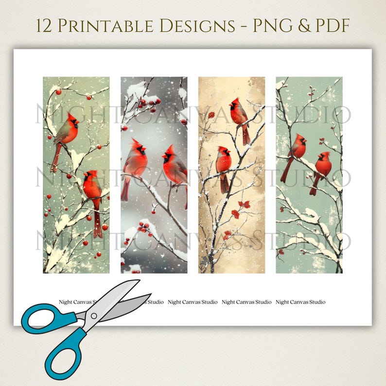 Snowy Cardinals Printable Bookmarks, High Quality Digital Images ...