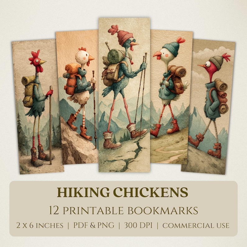 Hiking Chickens Printable Bookmarks, High Quality Digital Images ...