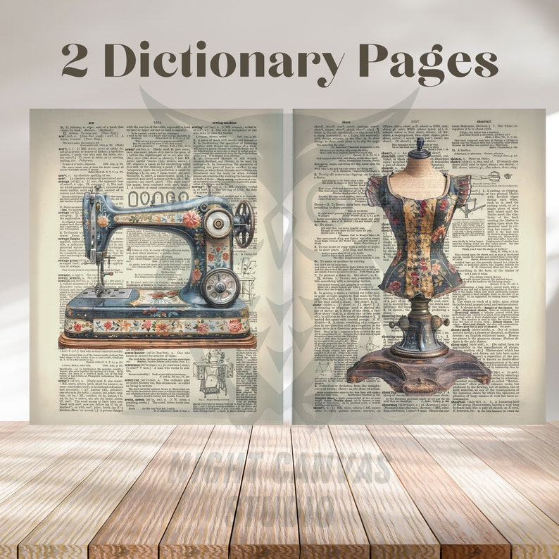 2 Printable Dictionary Art Pages, Floral Sewing Machine, Vintage ...