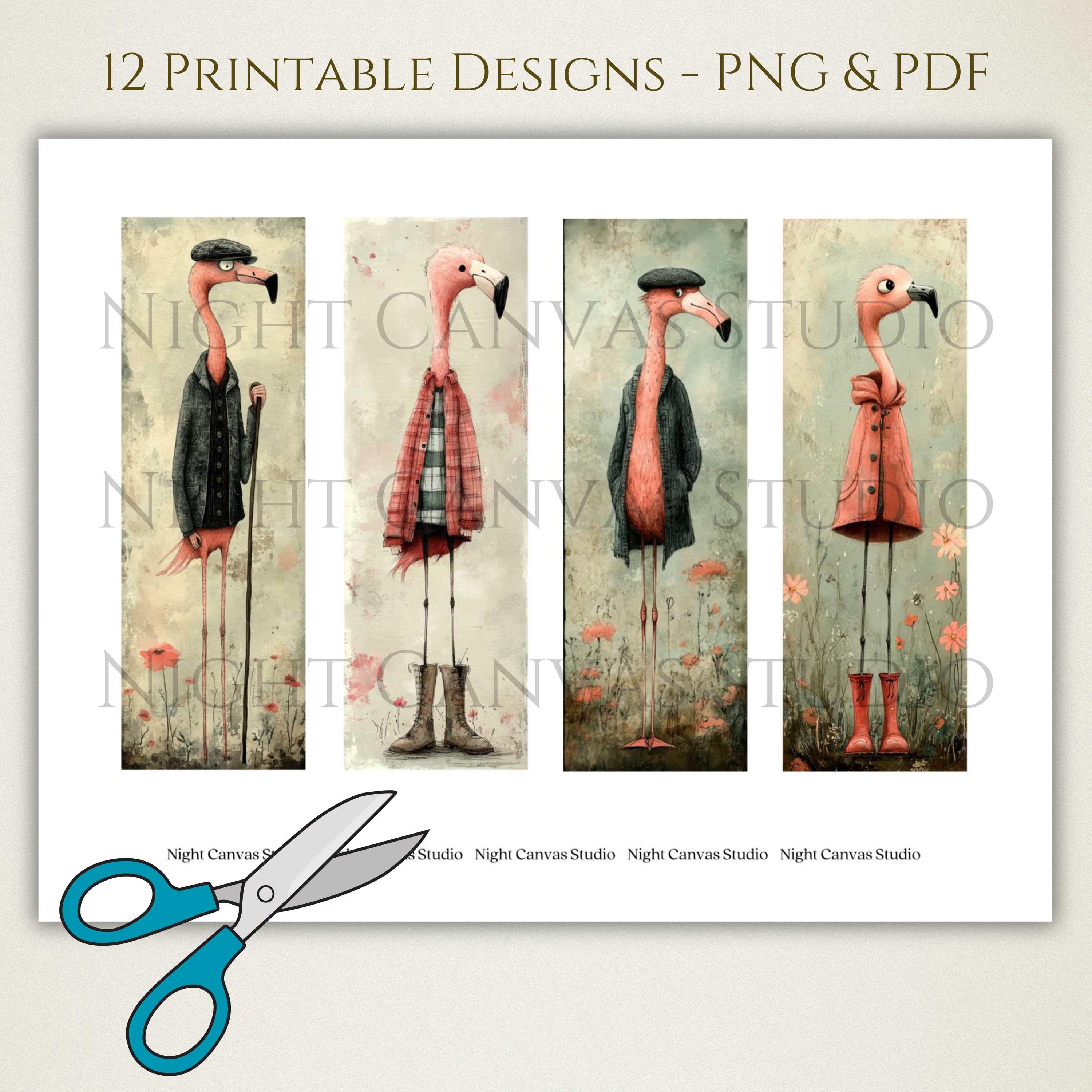 Whimsical Flamingos Printable Bookmarks, High Quality Digital Images ...