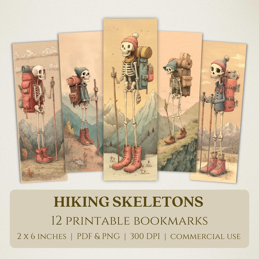 Hiking Skeletons Printable Bookmarks, High Quality Digital Images ...