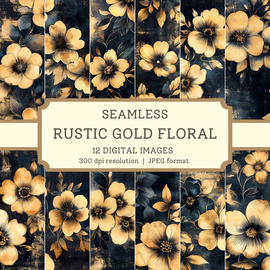 Rustic Gold Floral Digital Paper, High Quality Seamless Images, Junk ...