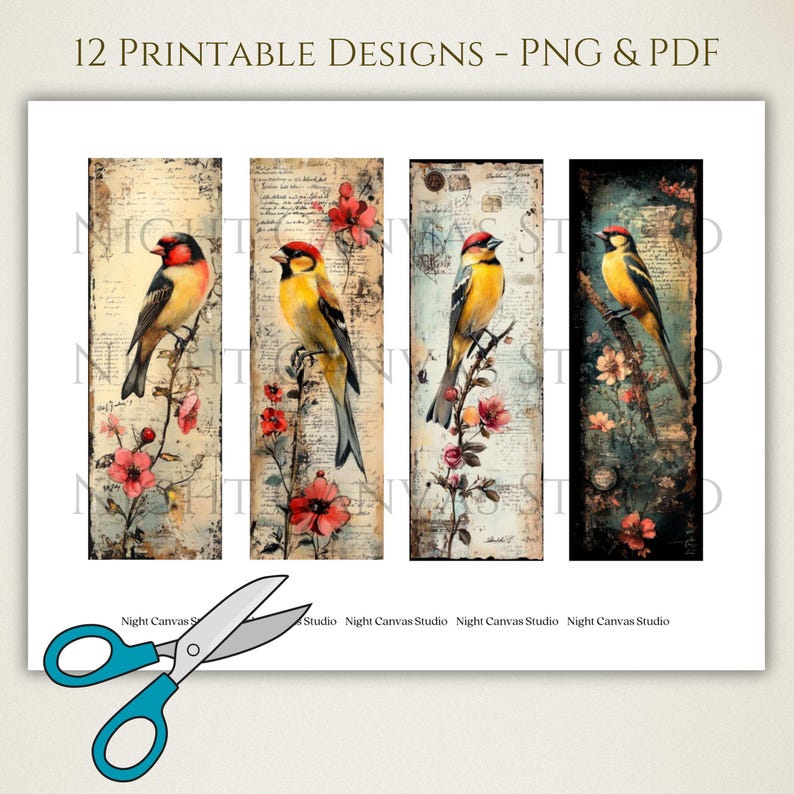 Grunge Goldfinch Printable Bookmarks, High Quality Digital Images ...