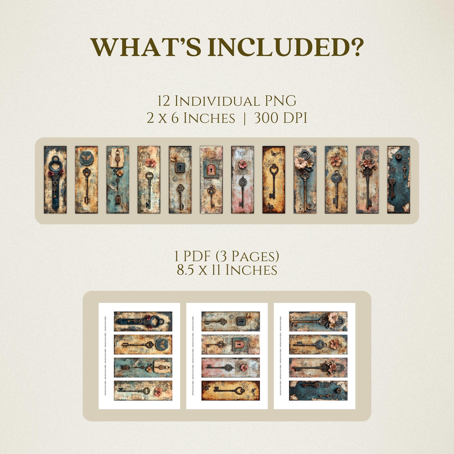 Grunge Skeleton Key Printable Bookmarks, High Quality Digital Images ...