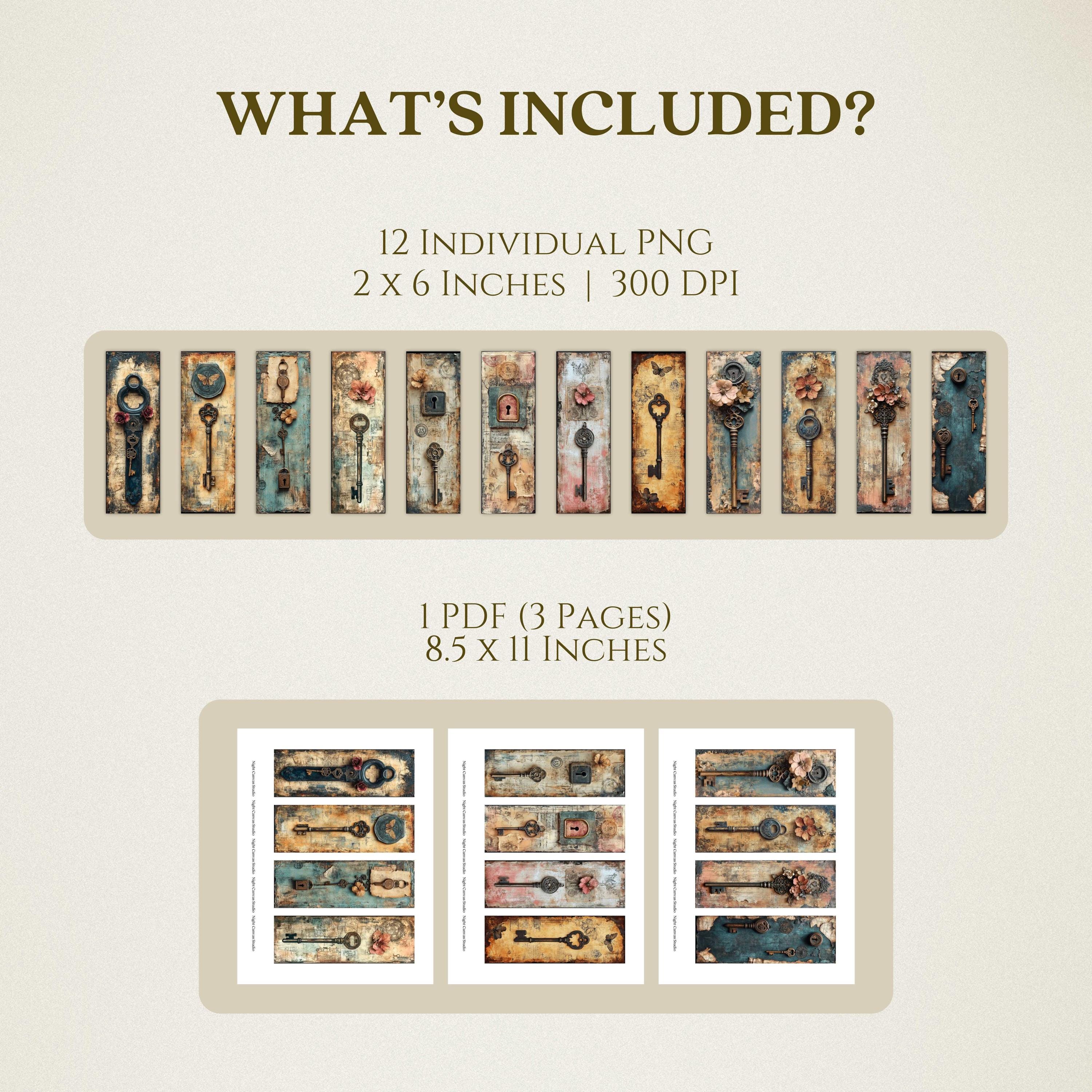 Grunge Skeleton Key Printable Bookmarks, High Quality Digital Images ...