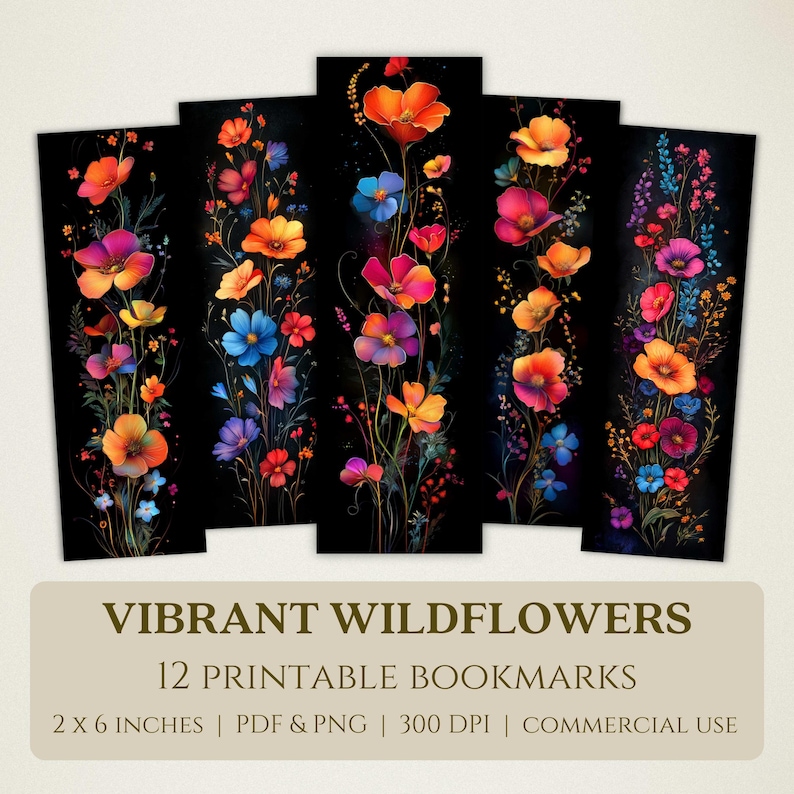 Vibrant Wildflowers Printable Bookmarks, High Quality Digital Images, Instant Download, Book ...
