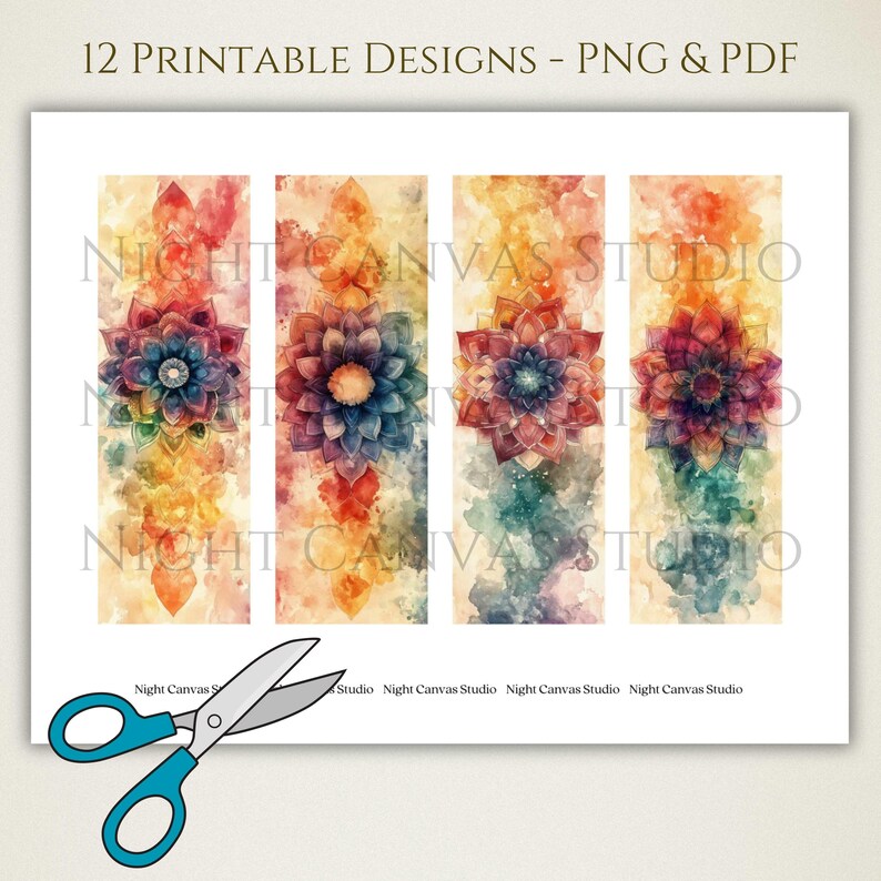 Watercolor Mandala Printable Bookmarks, High Quality Digital Images ...