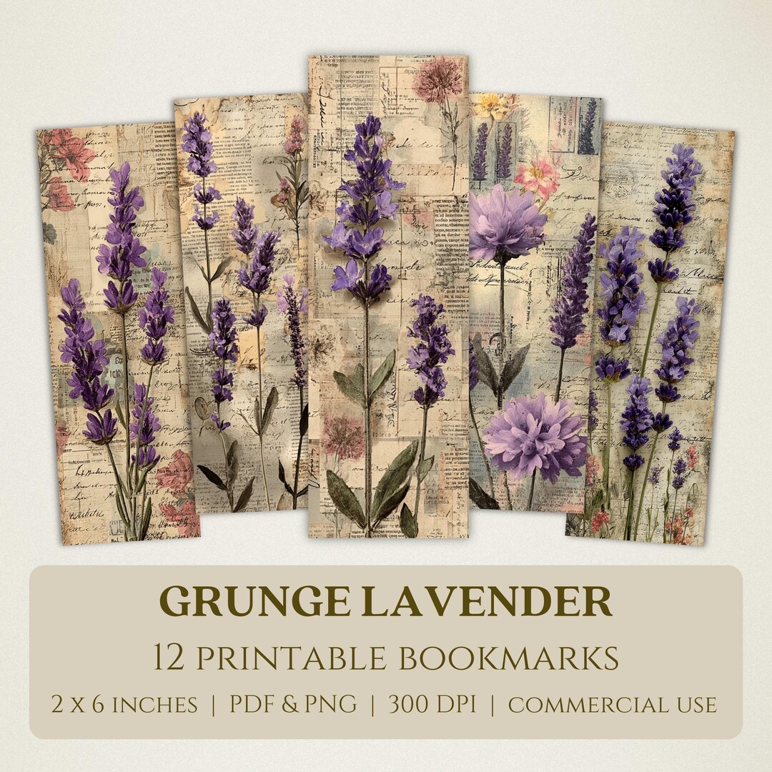 Grunge Lavender Printable Bookmarks, High Quality Digital Images ...