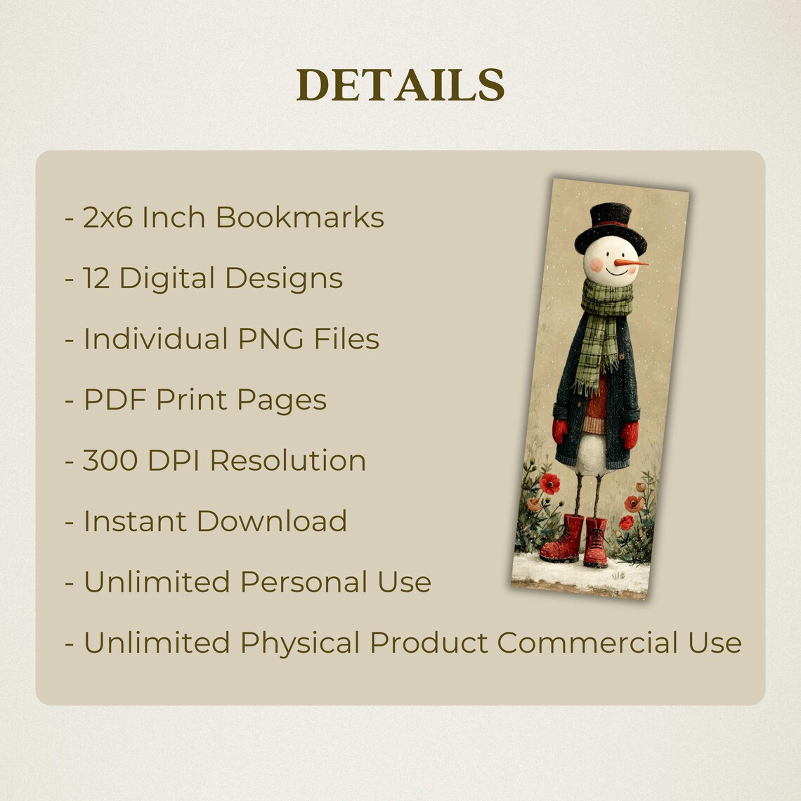 Whimsical Snowmen Printable Bookmarks, High Quality Digital Images ...