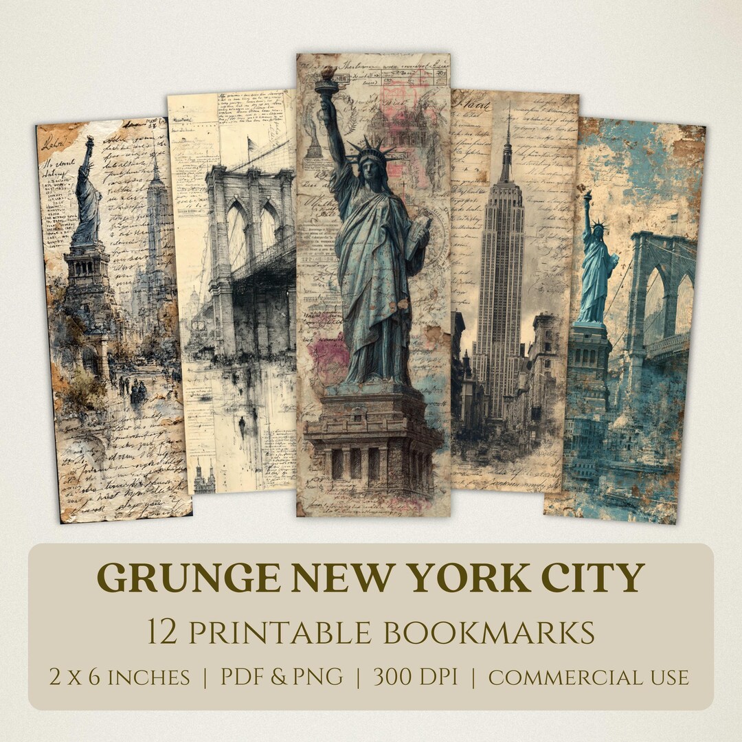 Grunge New York City Printable Bookmarks, High Quality Digital Images ...