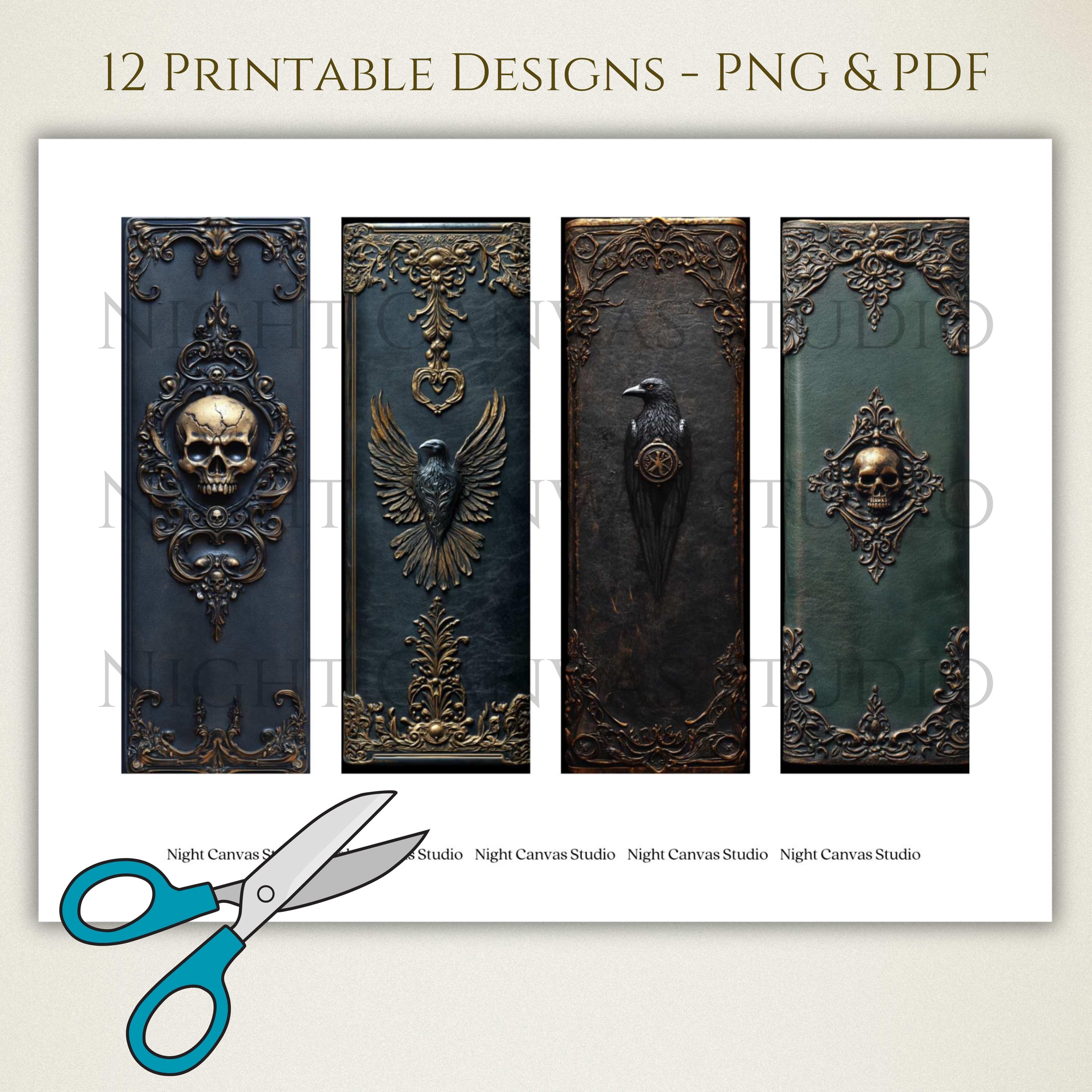 Gothic Book Spines Printable Bookmarks, High Quality Digital Images ...