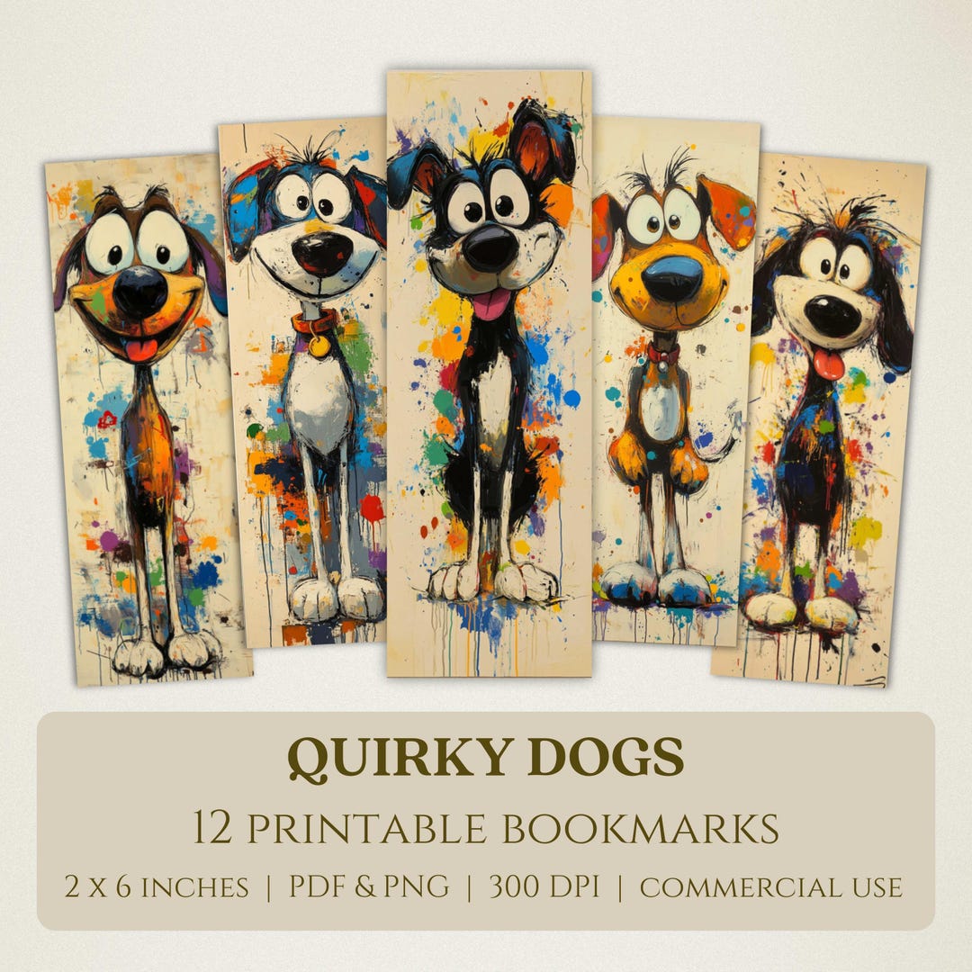 Quirky Dogs Printable Bookmarks, High Quality Digital Images, Instant ...