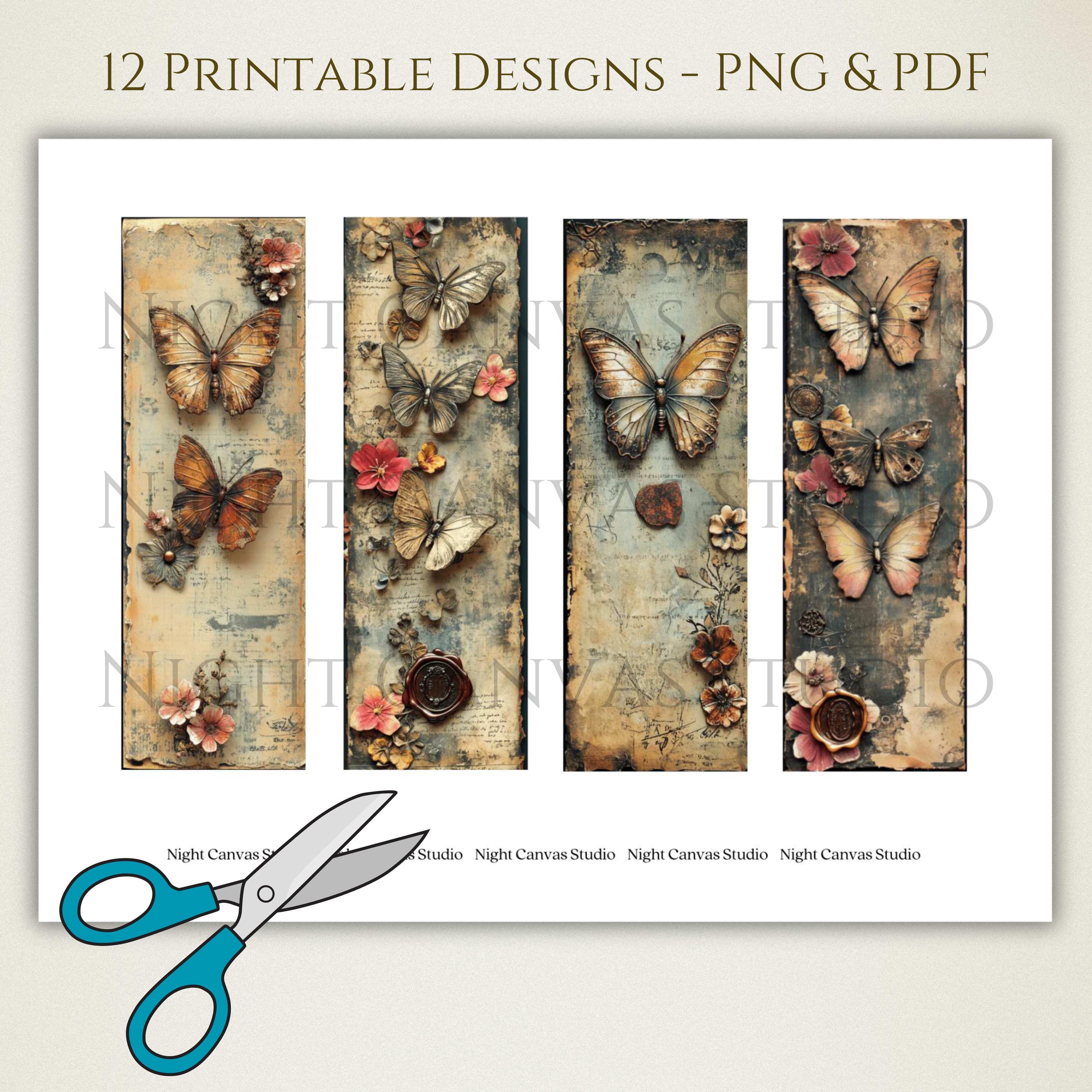 Grunge Butterflies Printable Bookmarks, High Quality Digital Images ...